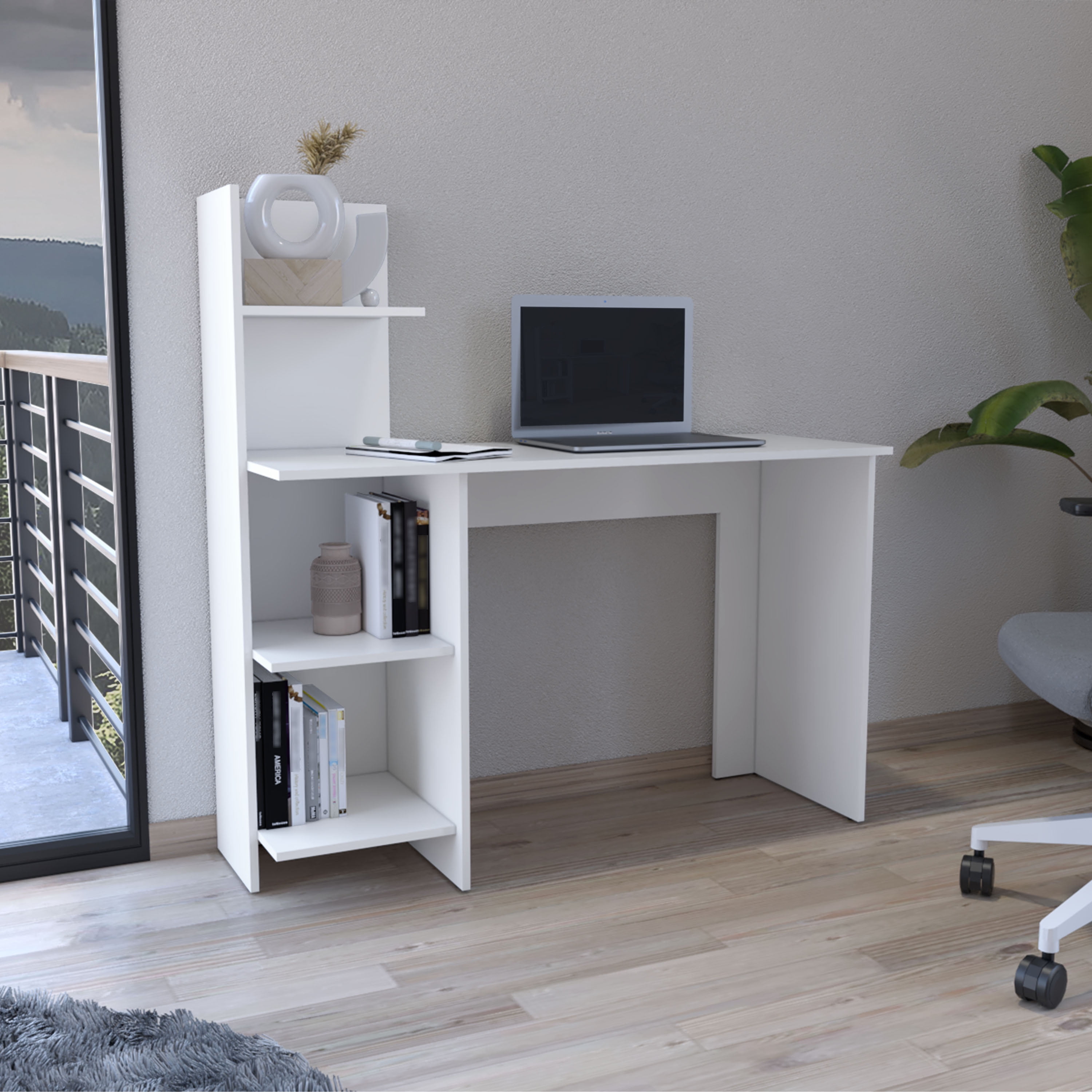 Vilna 120 Writing Desk,Four Shelves,White Engineered Wood Furniture ...