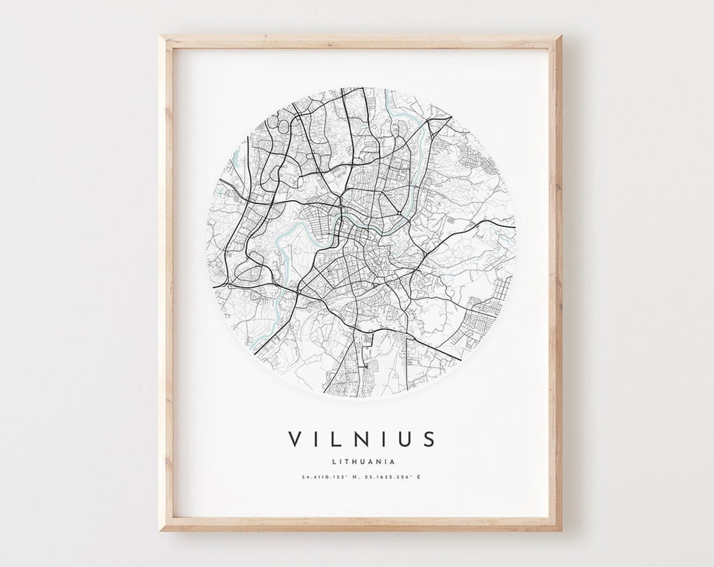 Vilnius Map Print, Vilnius Map Poster City Wall Art, Vilnius Road Map ...