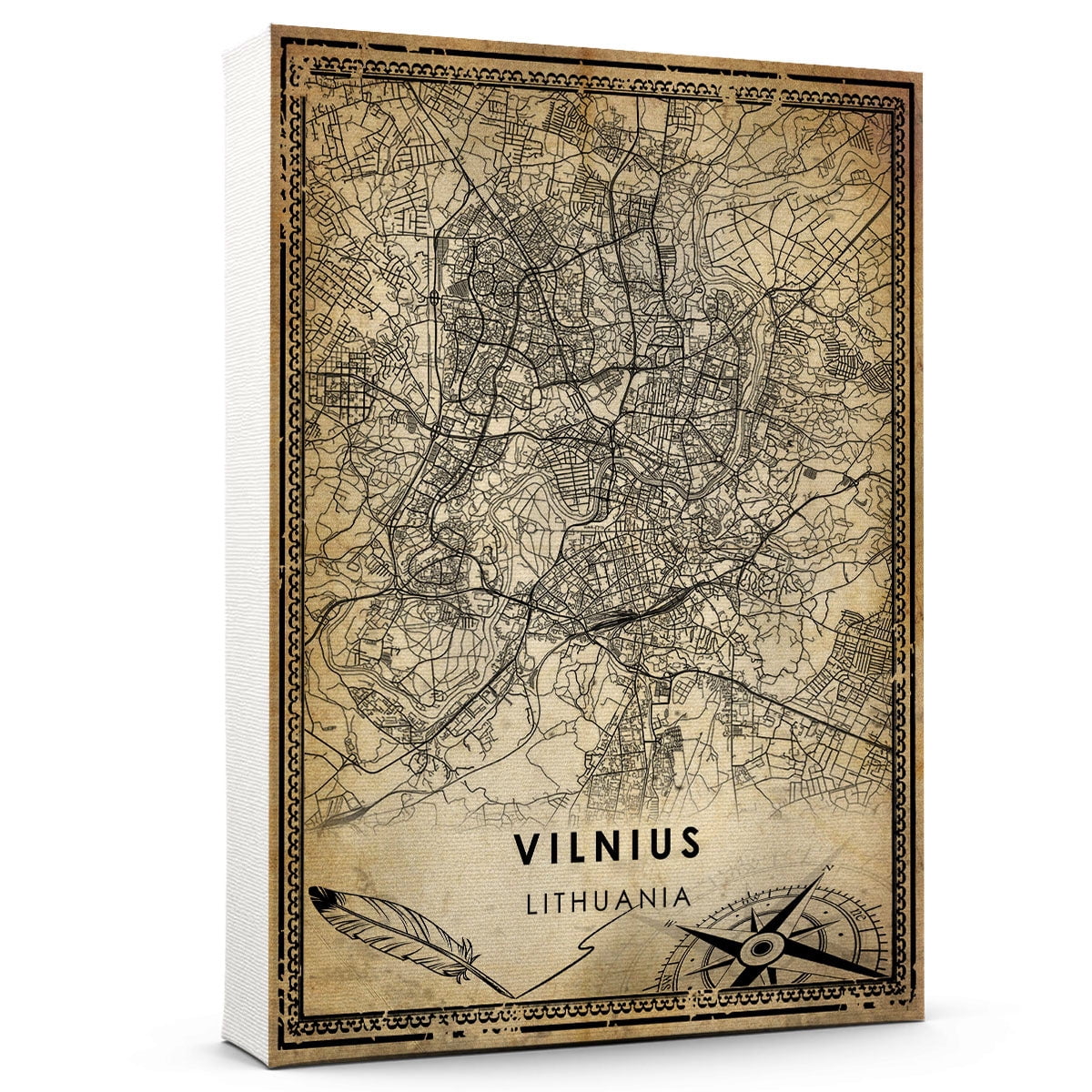Vilnius Vintage Map Prints Canvas, Lithuania Map Art Canvas, Canvas ...