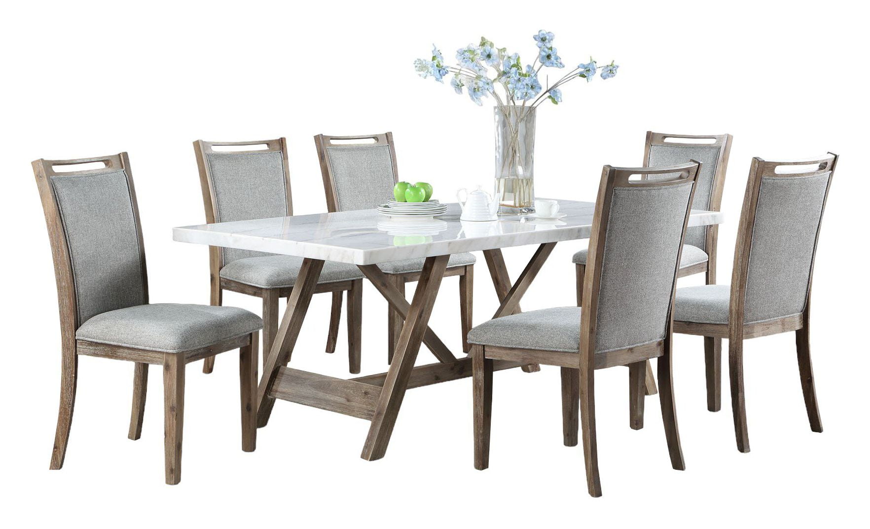 Vilo Home Dorset Hills 7-Piece Birch Wood Dining Set in White/Natural ...