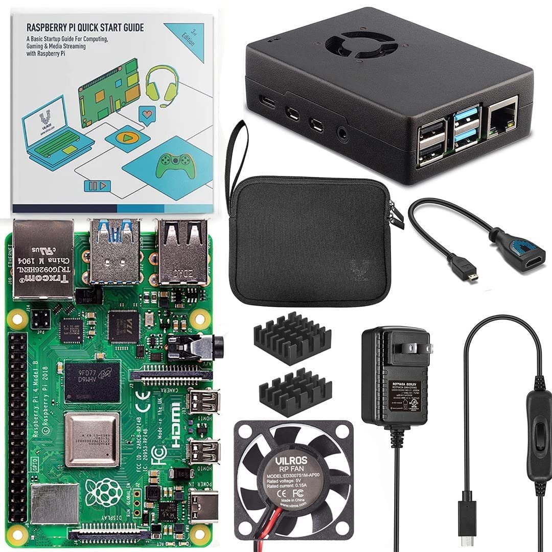 Vilros Raspberry Pi 4 8GB Basic Starter Kit with Fan Cooled Heavy Duty Aluminum Alloy Case Black ...