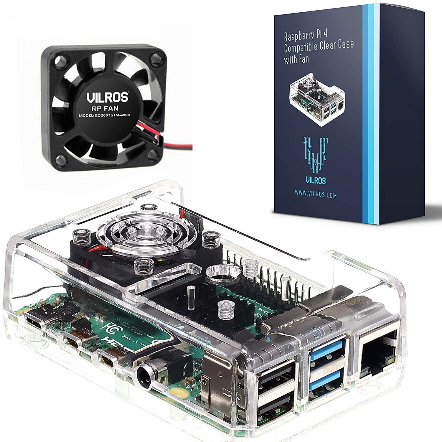 Vilros Raspberry Pi 4 Compatible Open Air Case with Built-in Fan (Clear ...