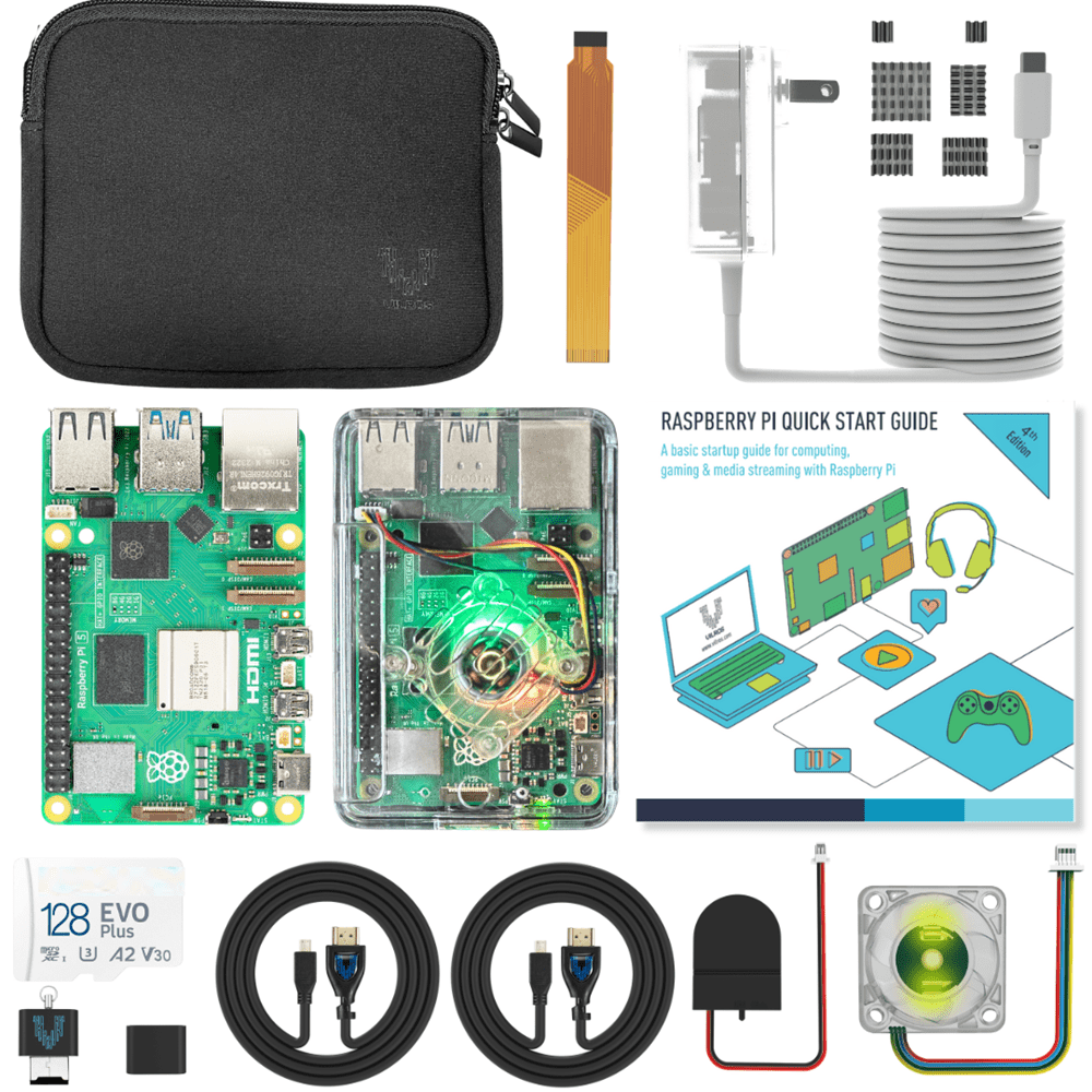 Vilros Raspberry Pi 5 Complete Starter Kit 8GB / Transparent ABS With ...