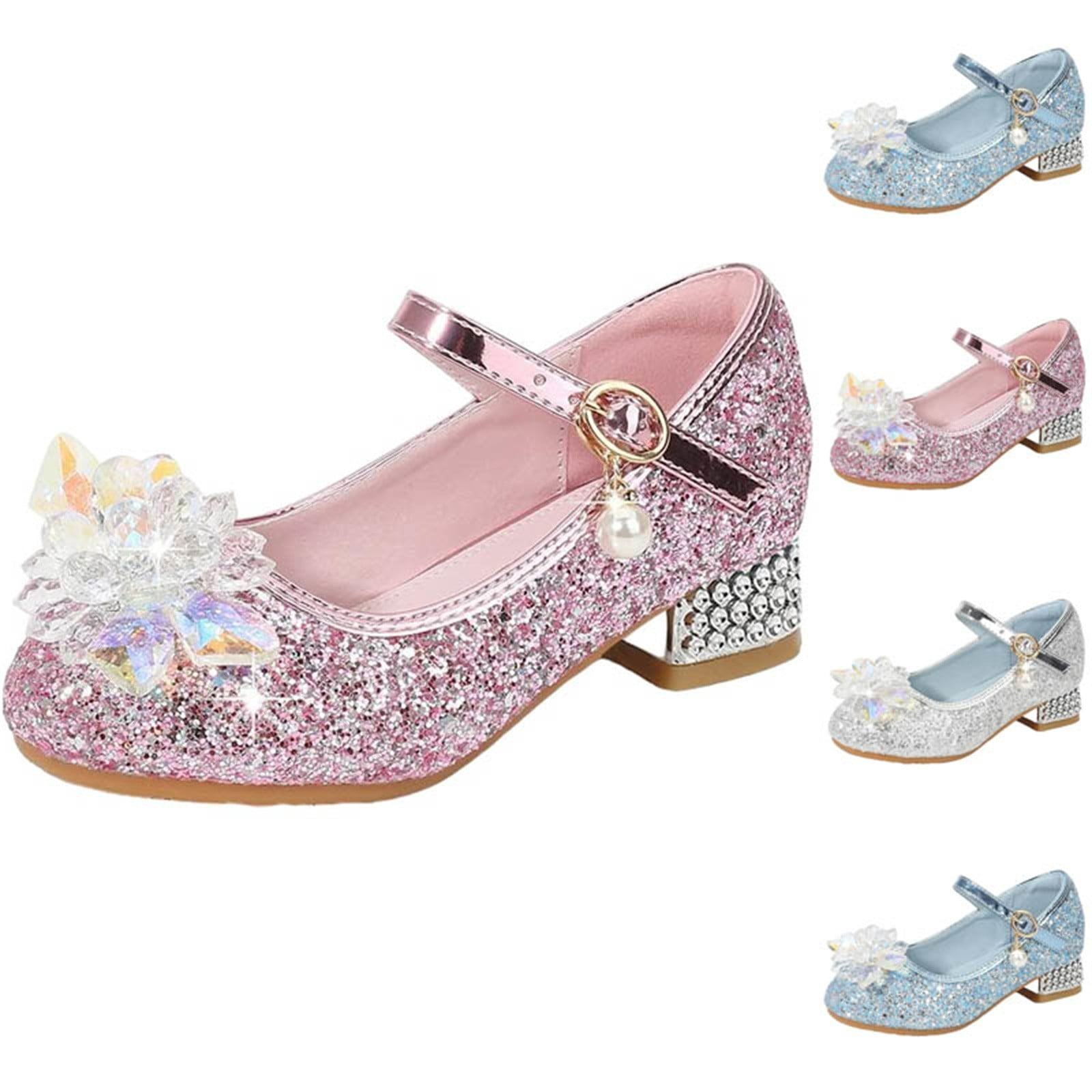 Viluyesy Girls High Heel Dress Shoes - Kids Sequin Pearl Bow Princess ...