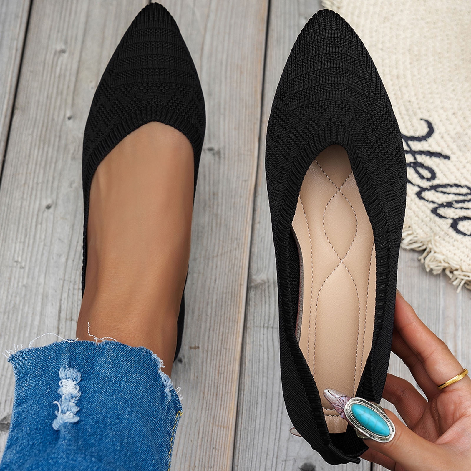 Viluyesy Women's Ballet Flats, Knit Breathable Comfortable Wide Width ...
