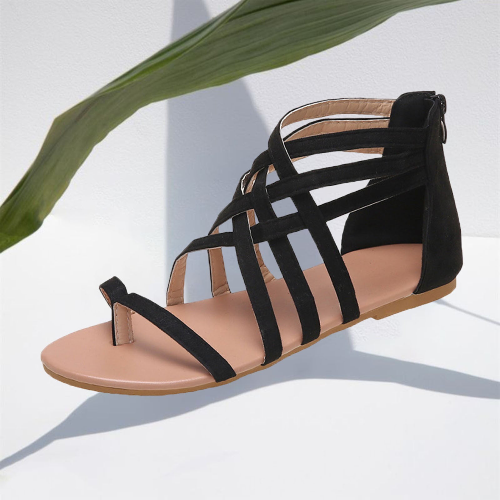 Viluyesy Women's Flat Sandals, Zipper Back Ankel Strappy Clip Toe ...