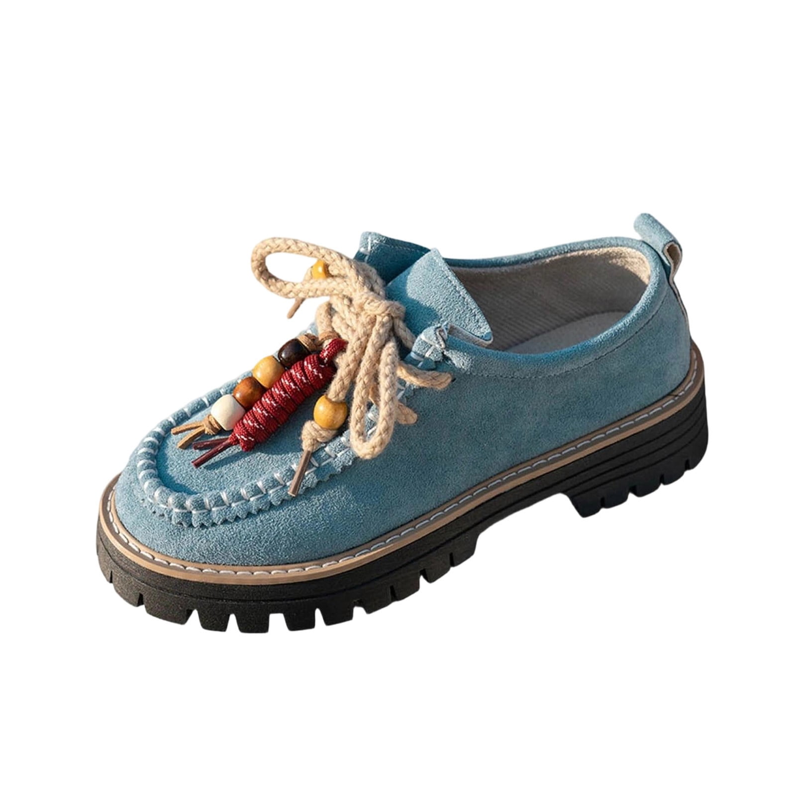 Viluyesy Women's Lug Sole Loafers, Round Toe Faux Suede Retro Lace Up ...