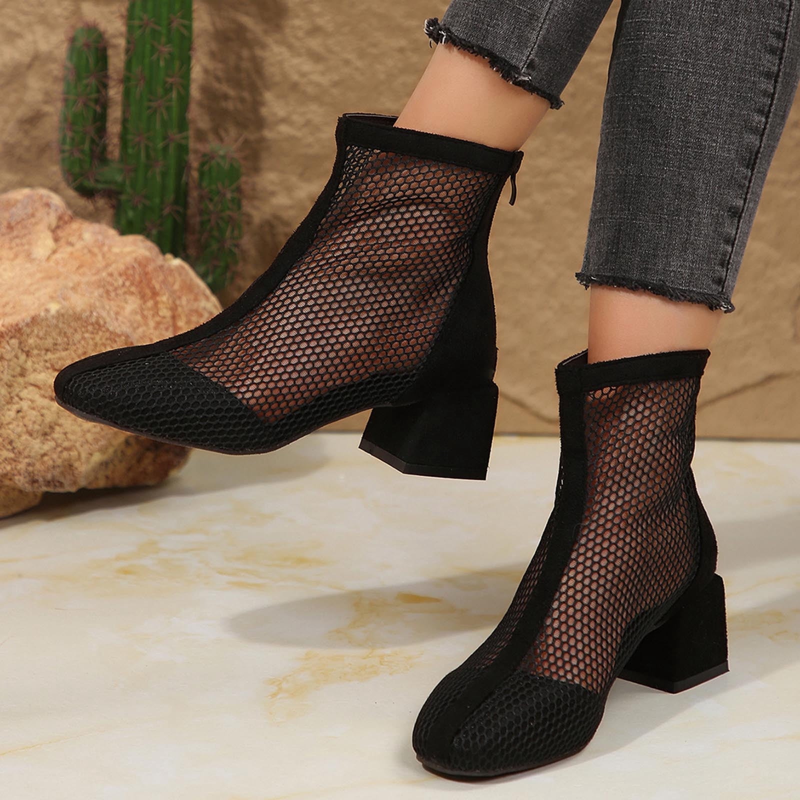 Viluyesy Womens Ankle Boots, Chunky Heels Zipper Back Mesh Breathable ...