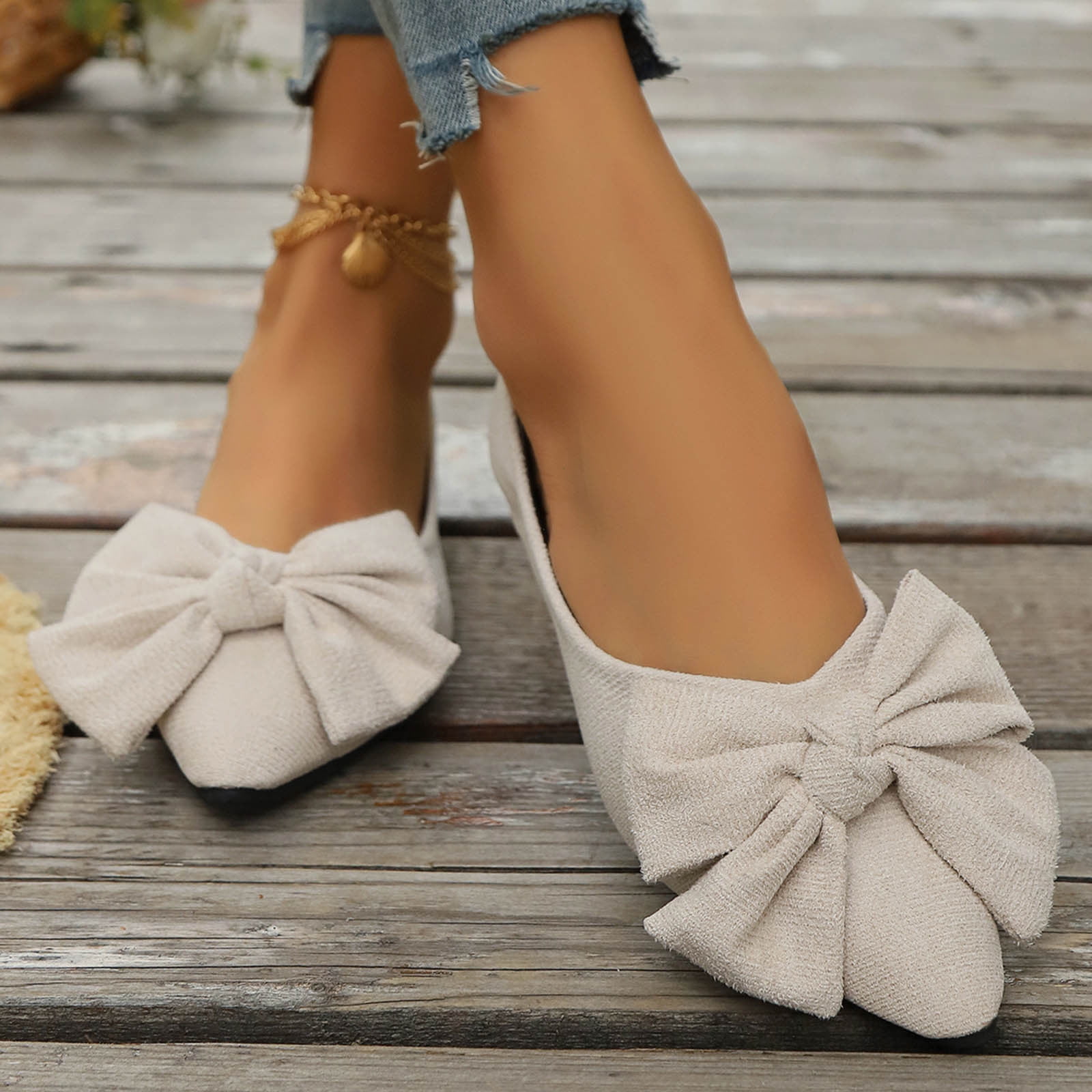 Viluyesy Womens Ballet Flats, Pointed Toe Suede Bow Shallow Comfort ...