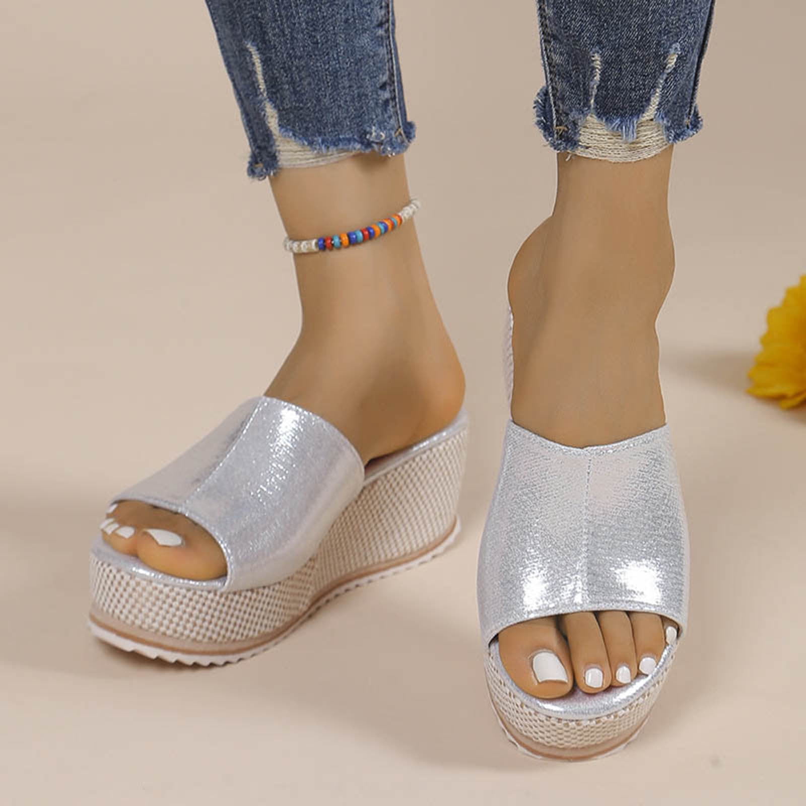 Viluyesy Womens Footbed Sandals, Open Toe Wide Width Platform Casual ...