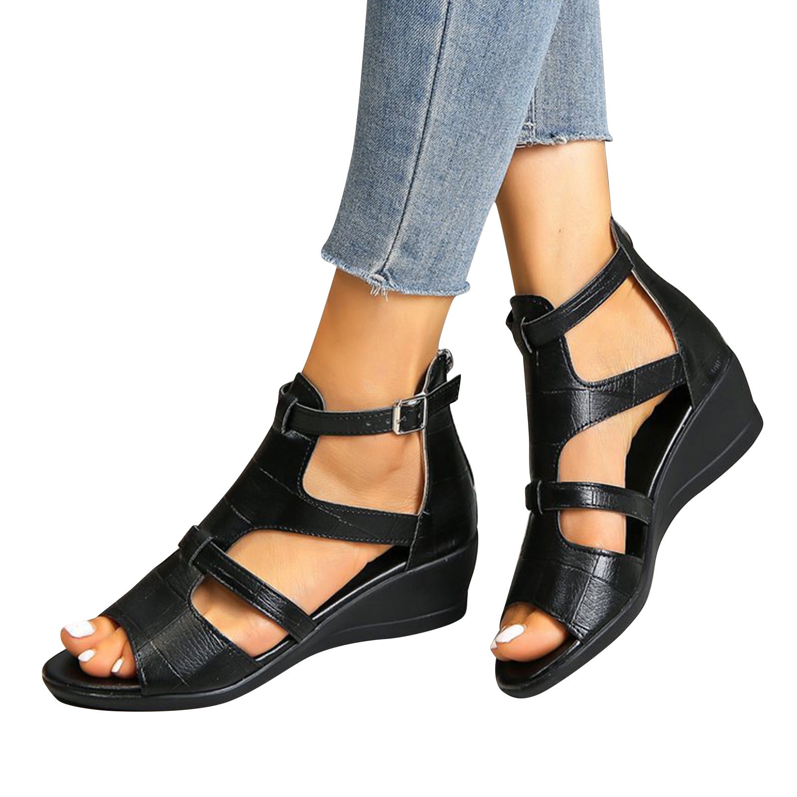 Viluyesy Womens Gladiator Sandals, Sole Toe Back Zipper Arch Support ...