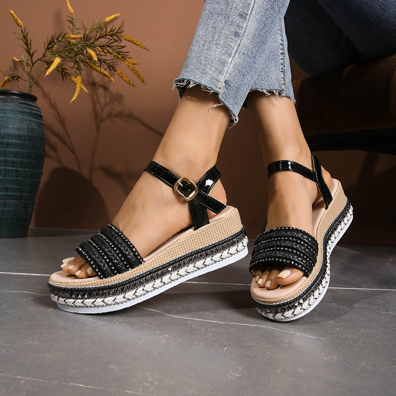 Viluyesy Womens Platform Sandals, Wide Width Open Toe Buckle Strap ...