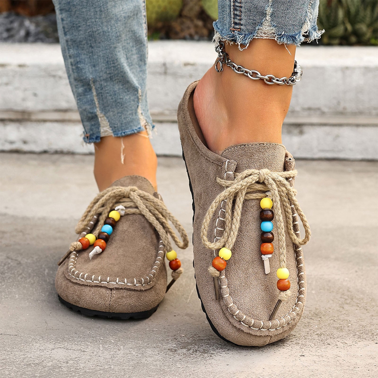 Viluyesy Womens Suede Clogs, Retro Lace Up Soft Sole Slip On Casual ...