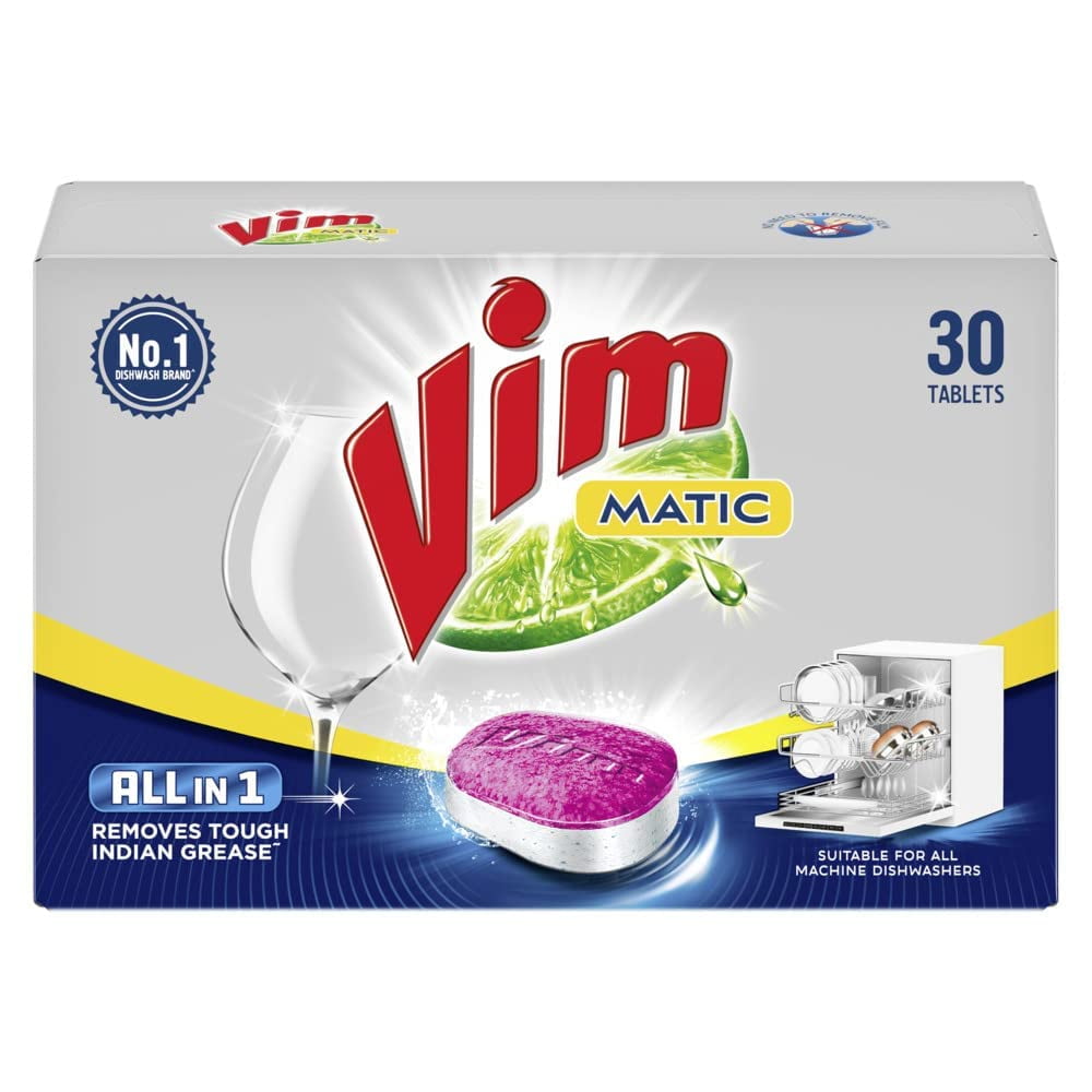 Vim Matic Dishwasher All-In-One Tablets (Pack Of 30) I Removes Tough ...