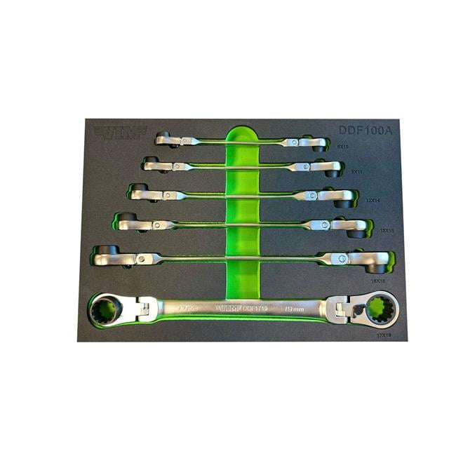 Vim Tools Ddf100a 6 Piece Double Deep Spline Flex Head Ratcheting
