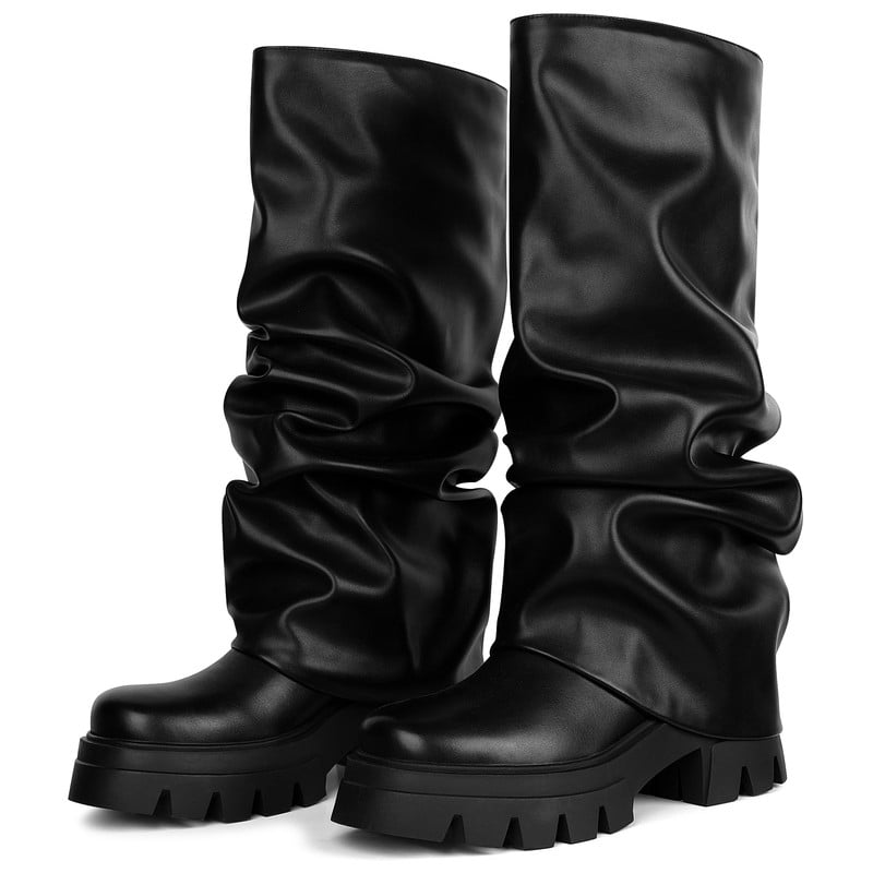 Vimisaoi Slouchy Boots for Women Mid Calf Boots Platform Boot Knee High ...