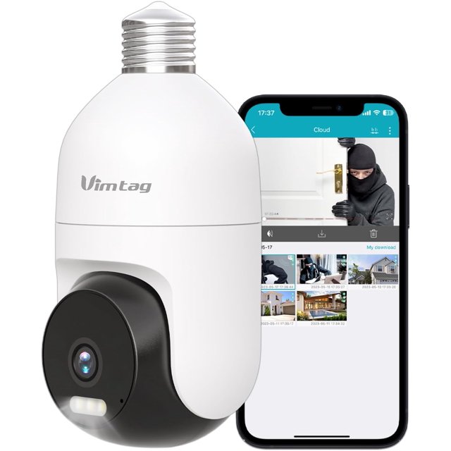 Vimtag Light Bulb Camera, 3.5K/6MP Light Bulb Security Camera Outdoor ...