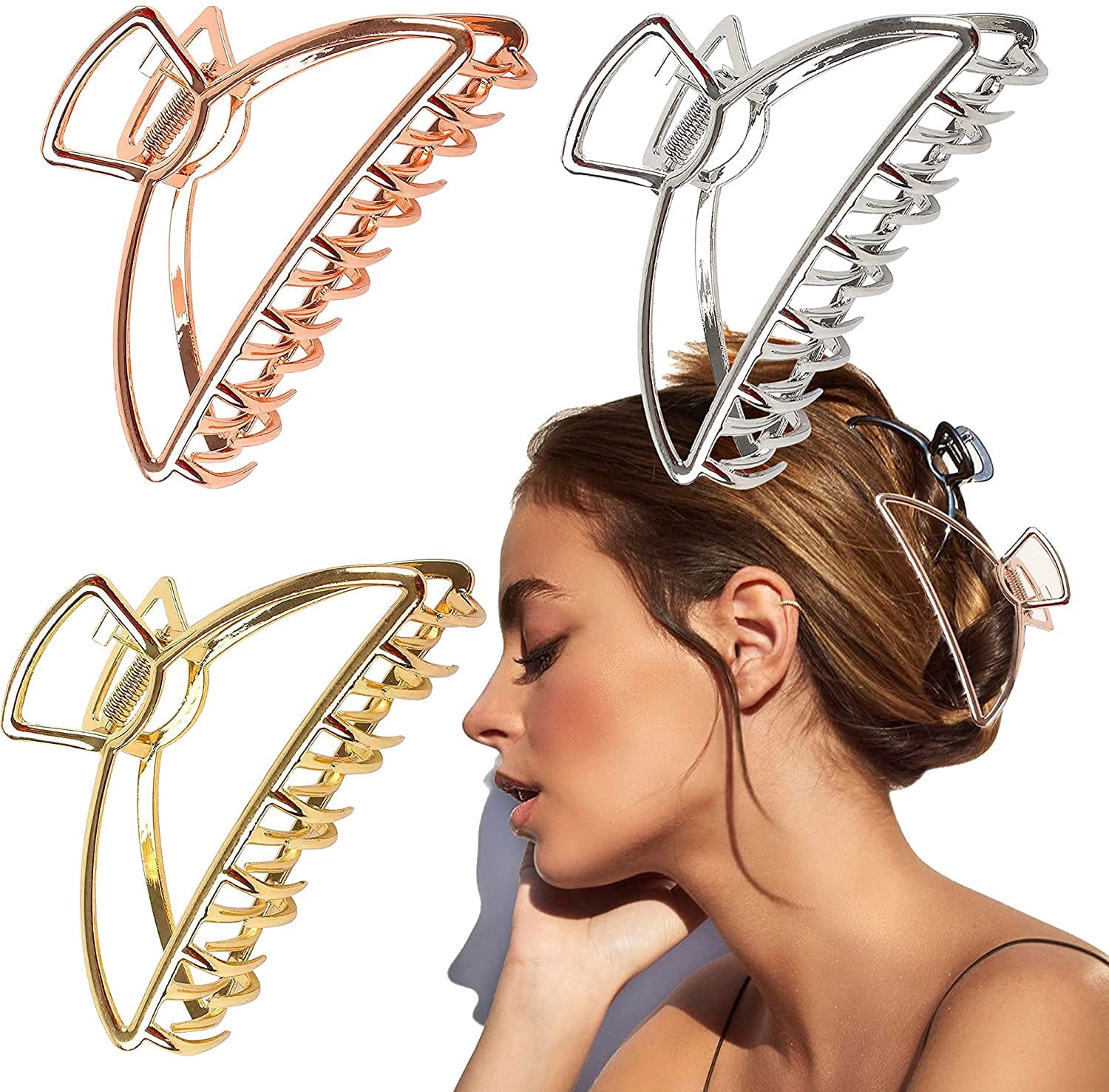 VinBee 3 PACK Large Metal Hair Claw Clips Hair Catch Barrette Jaw Clamp ...