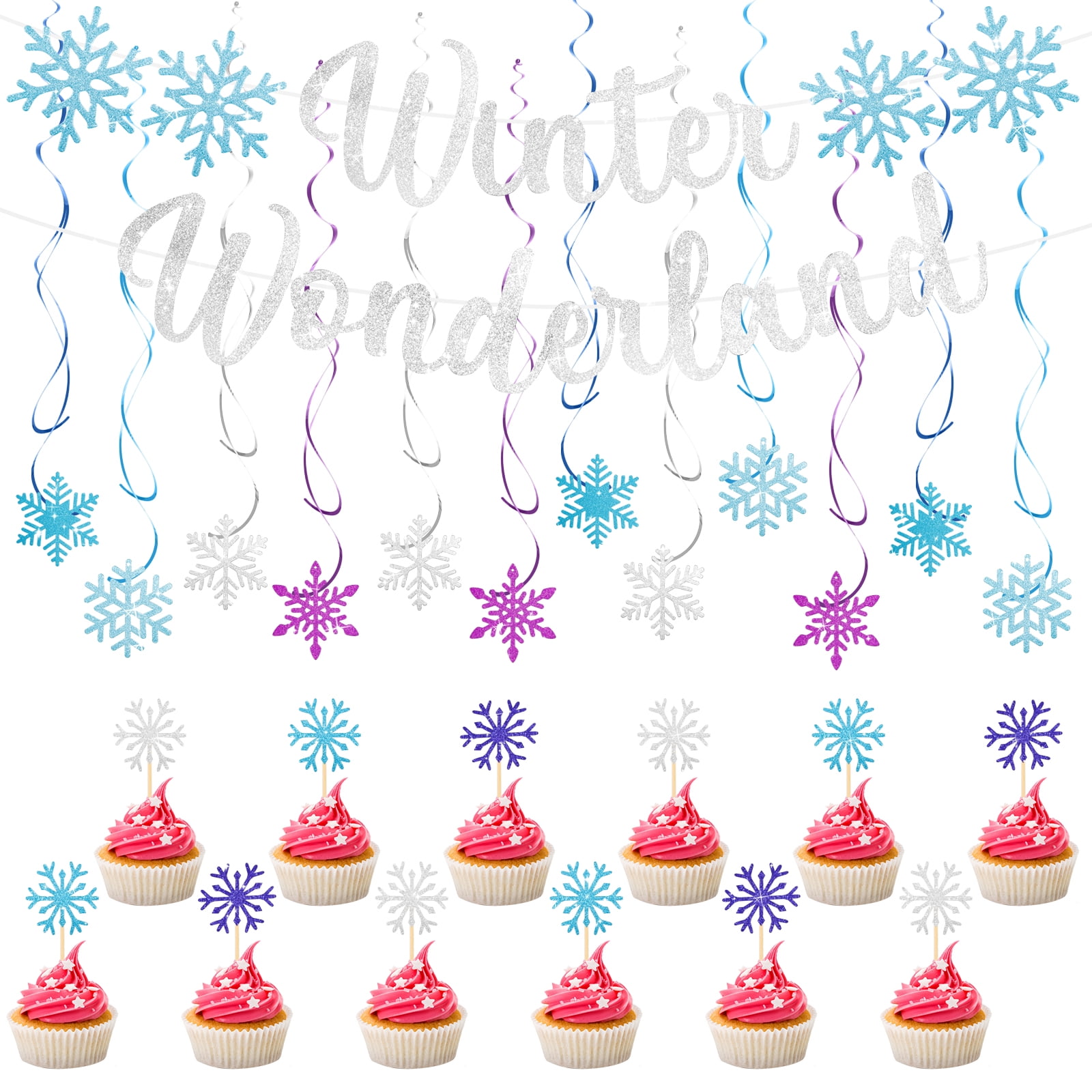 VinTS Frozen Party Decorations,Winter Wonderland Banner,Frozen Snowflake Hanging Swirls ...