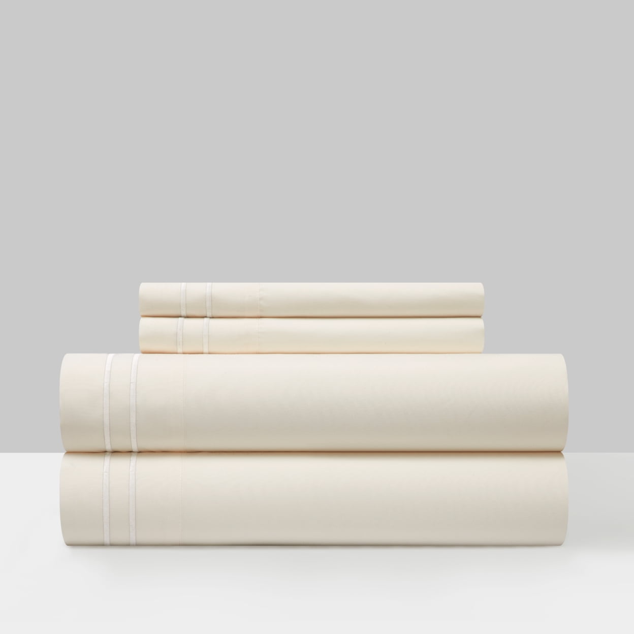 Vina 3 or 4 Piece Sheet Set Solid Color With Dual Stripe Embroidery ...