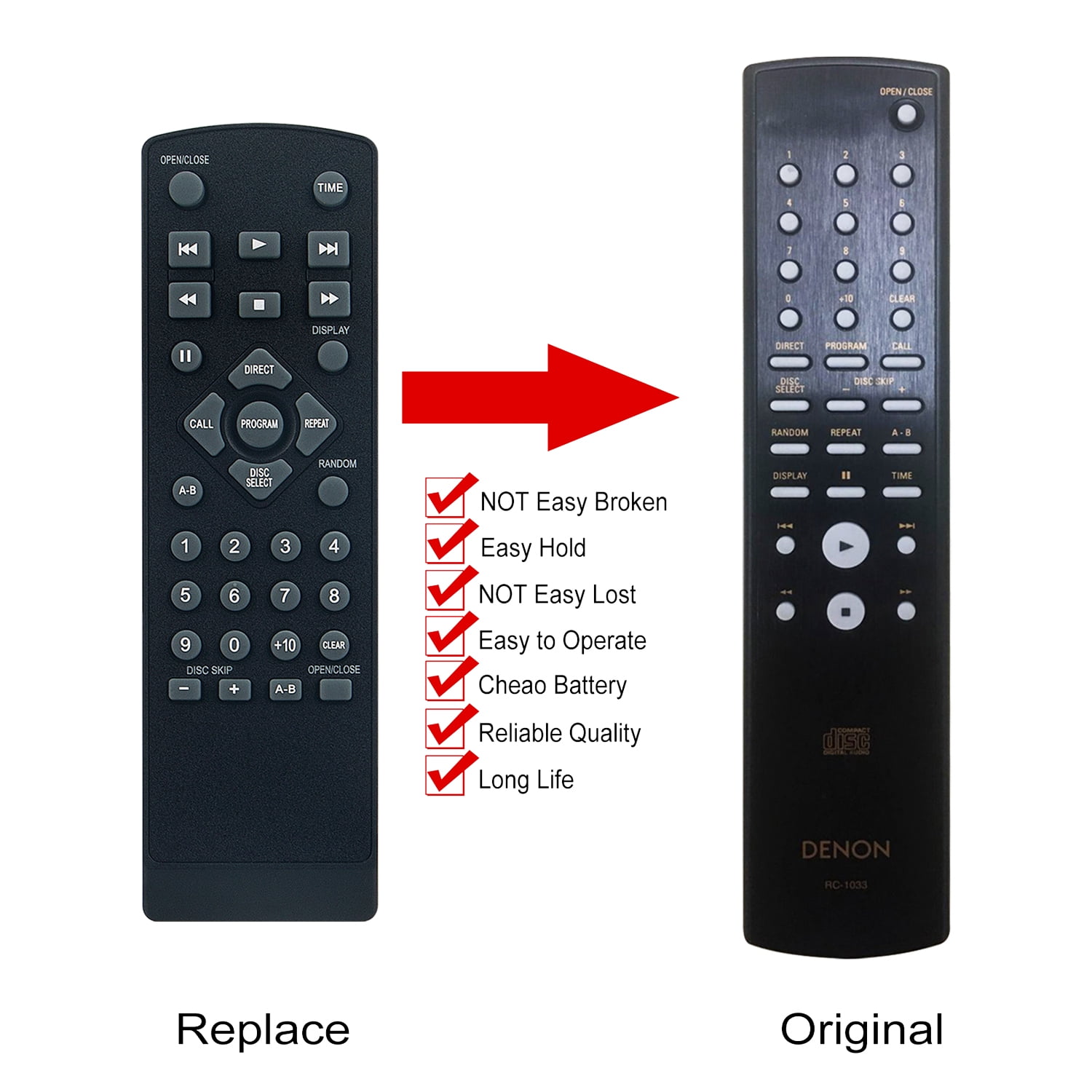 Vinabty RC-1033 Replaced Remote Control Fit For Denon Stereo CD Player DCM-27 DCM-390 DCM-500AE ...