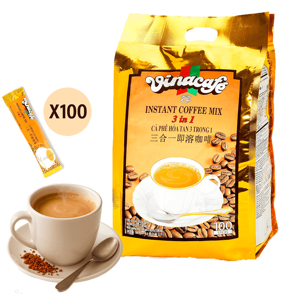 Vinacafe Instant Coffee Mix 3 in 1, Naturally Caffeinated, 100 Sticks ...