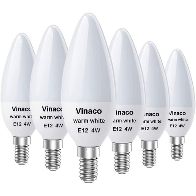 Vinaco E12 LED Bulb, 2PCS E12 Candelabra Bulb 6W Daylight White 5000K ...