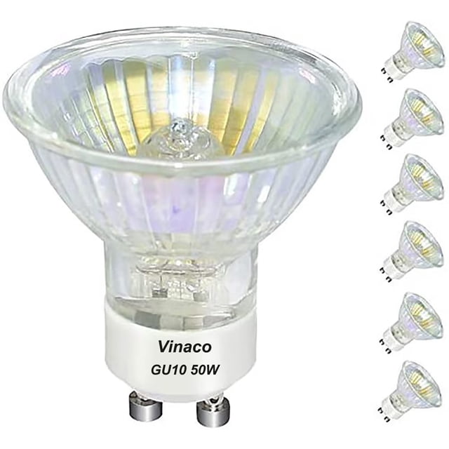 Vinaco GU10 Halogen 50W Bulbs, 6PCS GU10+C 120V 50W with 2800k Warm ...