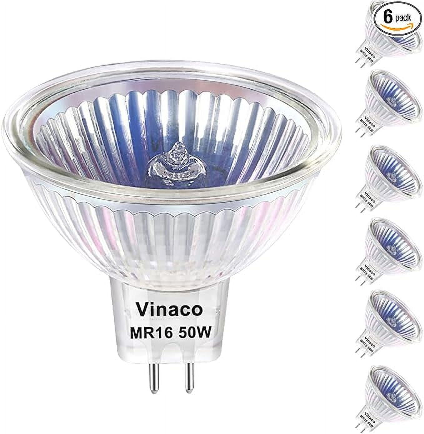 Vinaco MR16 Bulb，6 Pack MR16 Halogen Bulb 50W GU5.3 Base, 800LM High Output MR16 12V 50W Halogen ...