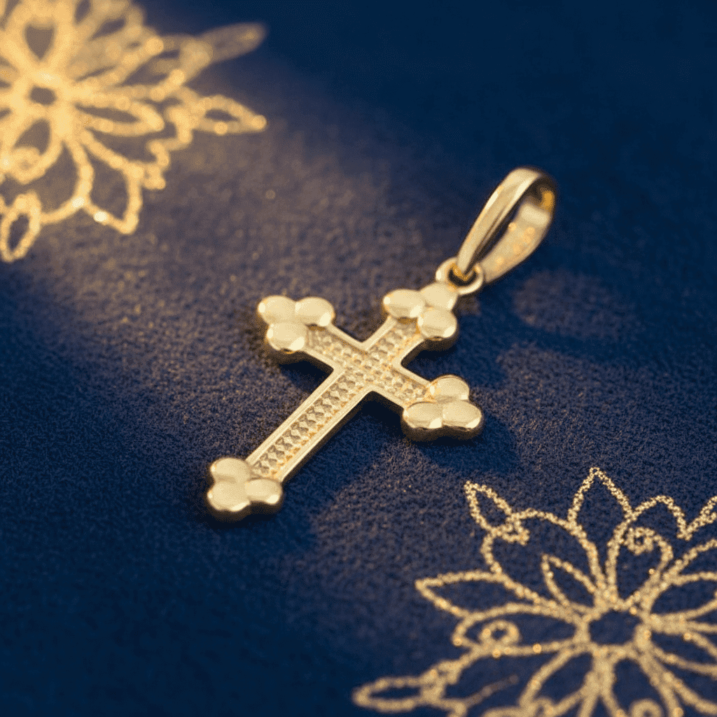 Vinali 14K Solid Yellow Gold Bottony Cross Pendant for Women & Teens ...