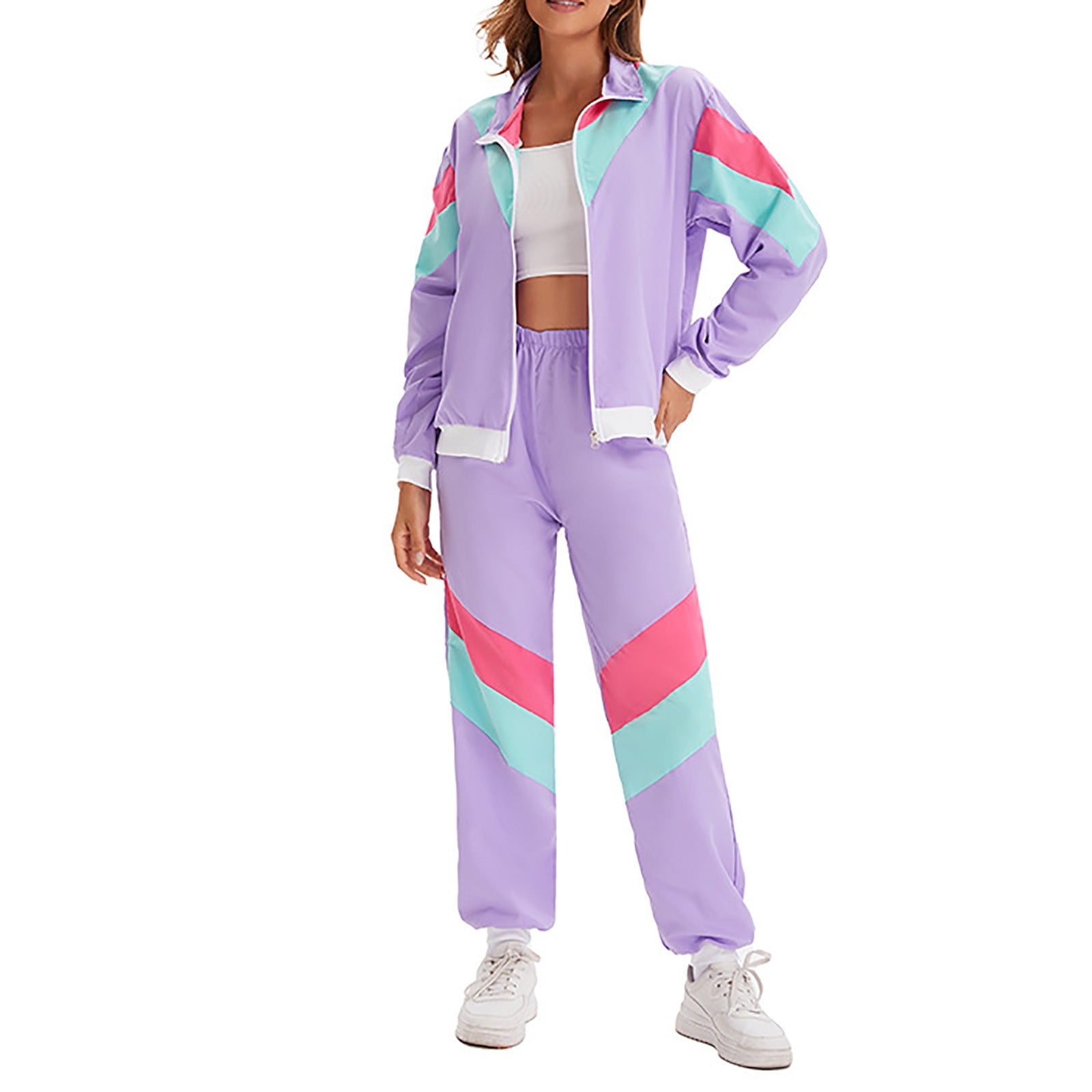 Vinatge 80s Tracksuit Outfit for Women Color Block 2 Piece Disco ...