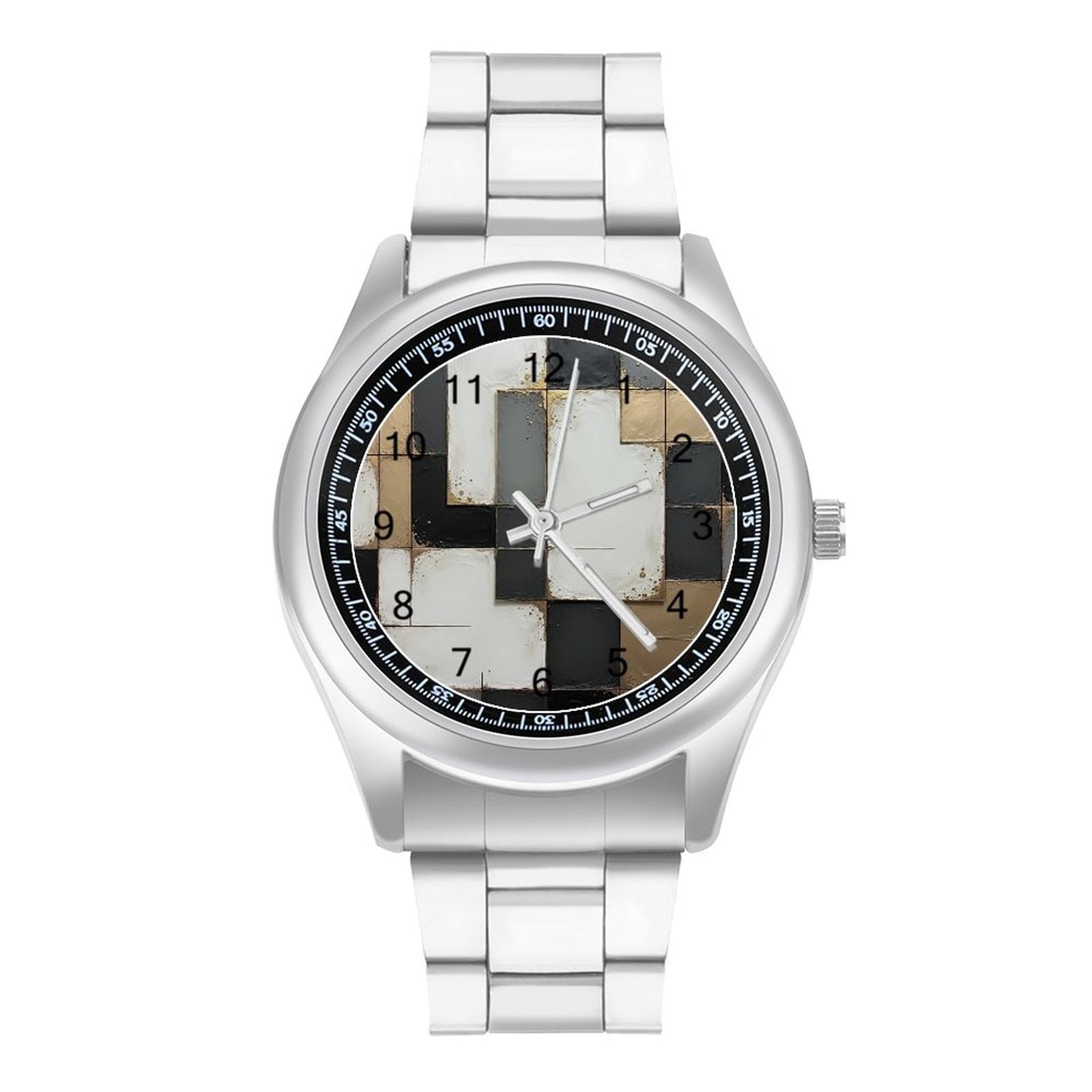 Vinatge Geometric Abstract Art Gray Black Gold Wrist Watches for Men ...