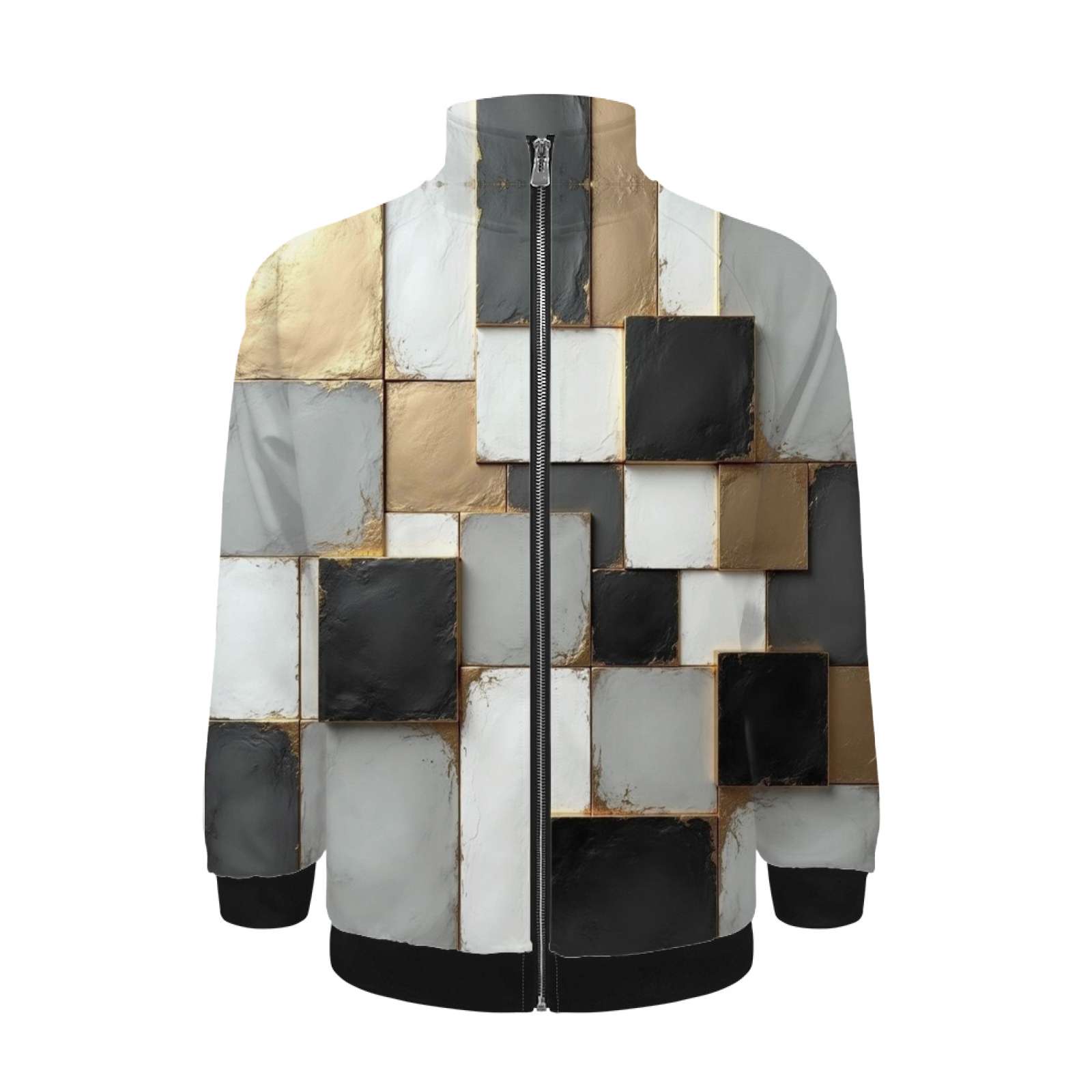 Vinatge Geometric Abstract Art Grey Black Gold Jacket Men's Street Cool ...