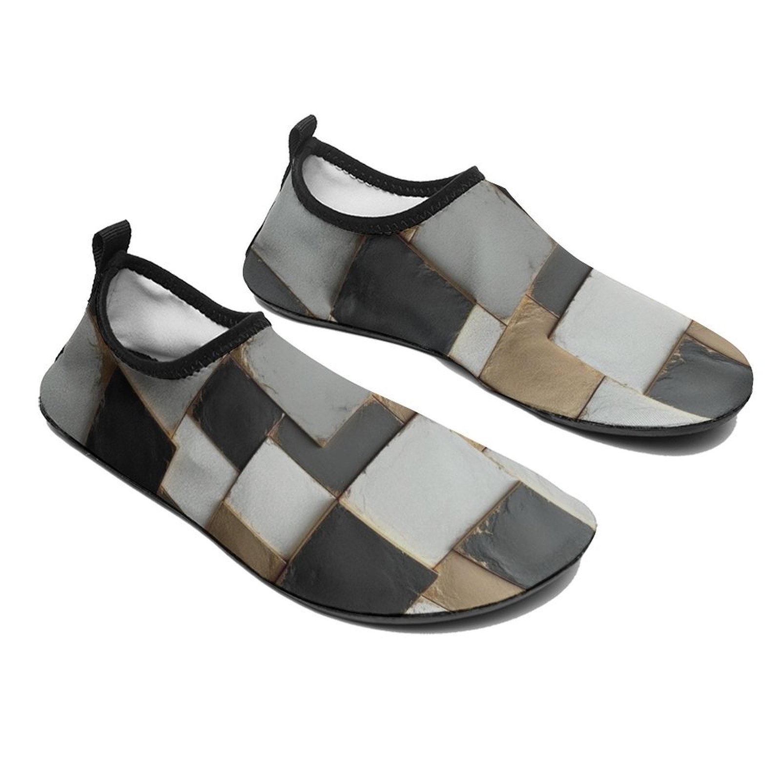 Vinatge Geometric Abstract Art Grey Black Gold Water Shoes Beach Slip ...