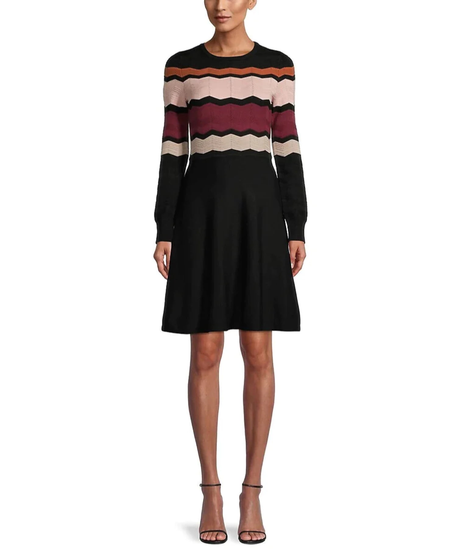 Vince Camuto Chevron-Stripe Knit Fit--Flare Dress - Walmart.com