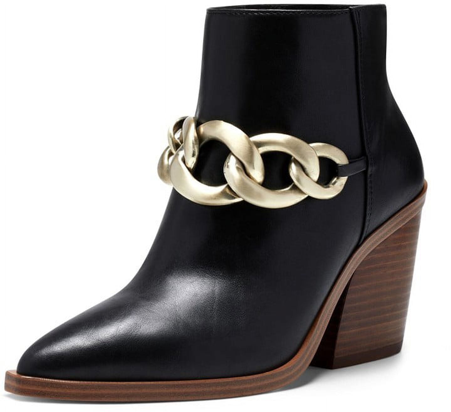 Vince Camuto Gethel Black Leather Pointed Toe Chain Block Heel Ankle ...