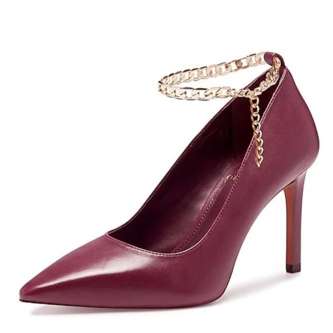 Vince Camuto Peddya Elderberry Leather Ankle Strap Chain Pointed Toe Detail Pump (Elderberry, 5 ...