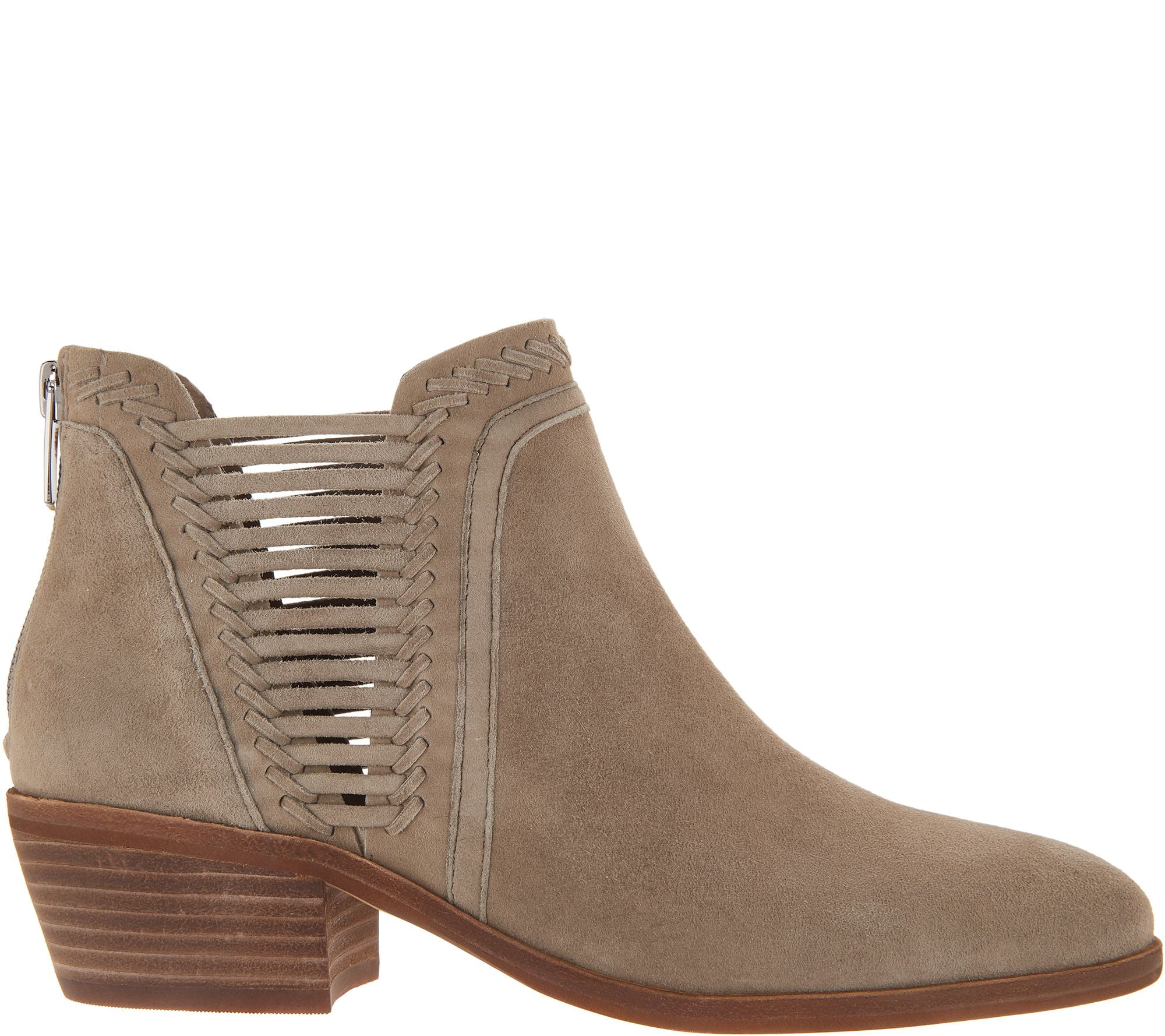 Vince Camuto Pippsy Khaki Suede Fashion Block Low Heel Cutout Ankle ...