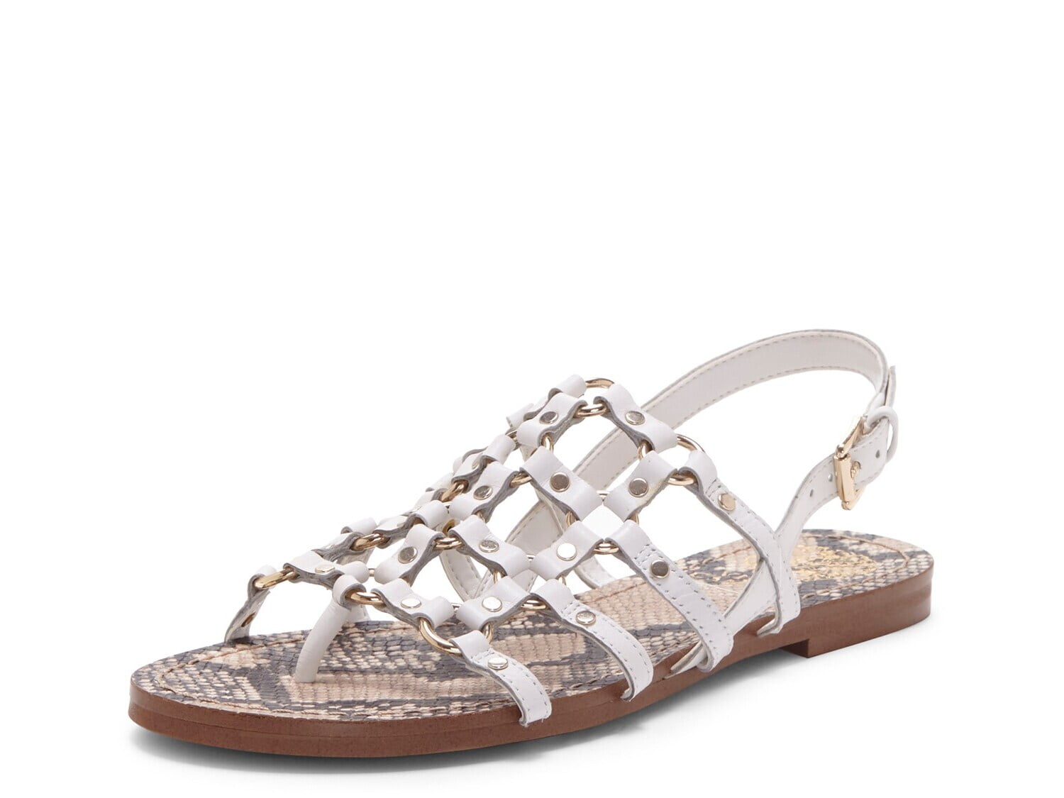 Vince Camuto Richintie Crisp White Leather Embellished Caged Strappy ...