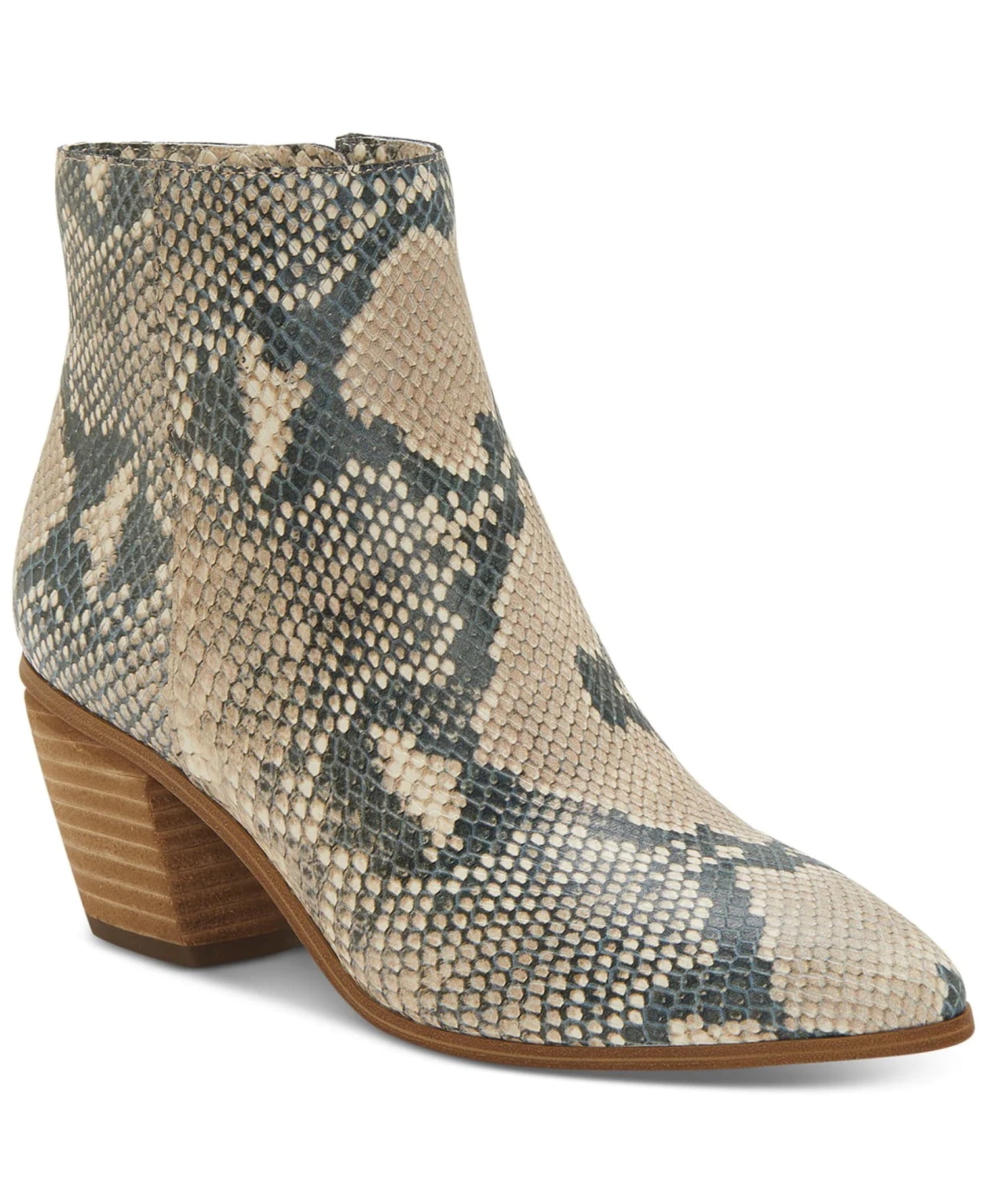 Vince Camuto Women's Brown Leather Python Print Grasem Stacked Heel ...