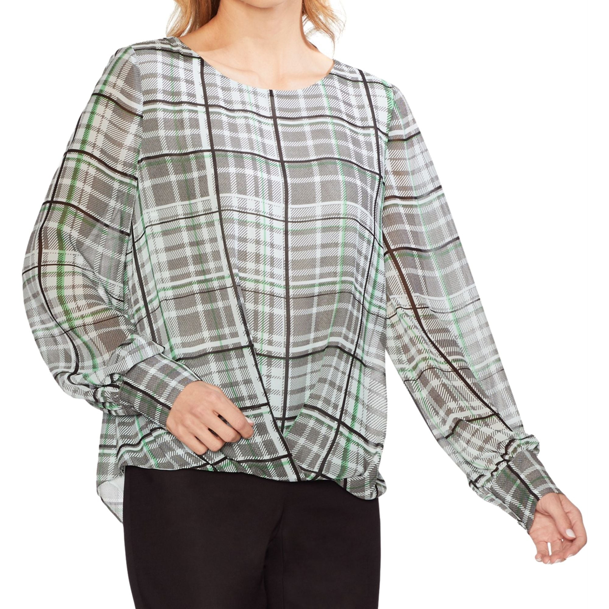 Vince Camuto Womens Foldover Hem Pullover Blouse, Green, Small ...
