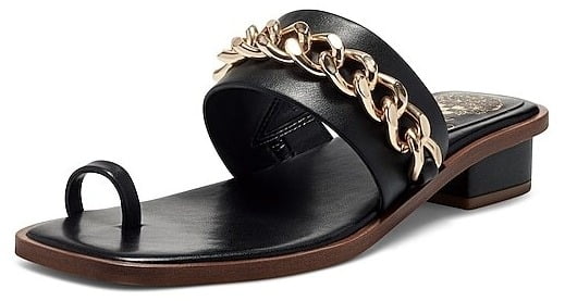 Vince Camuto Yamell Leather Toe-Loop Slide Sandal Black Leather Gold ...