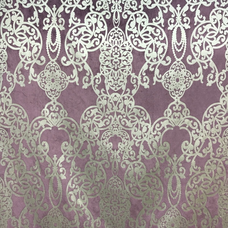 Vince Fabric | Damask Foil Print on Velvet | Upholstery Fabric Color ...