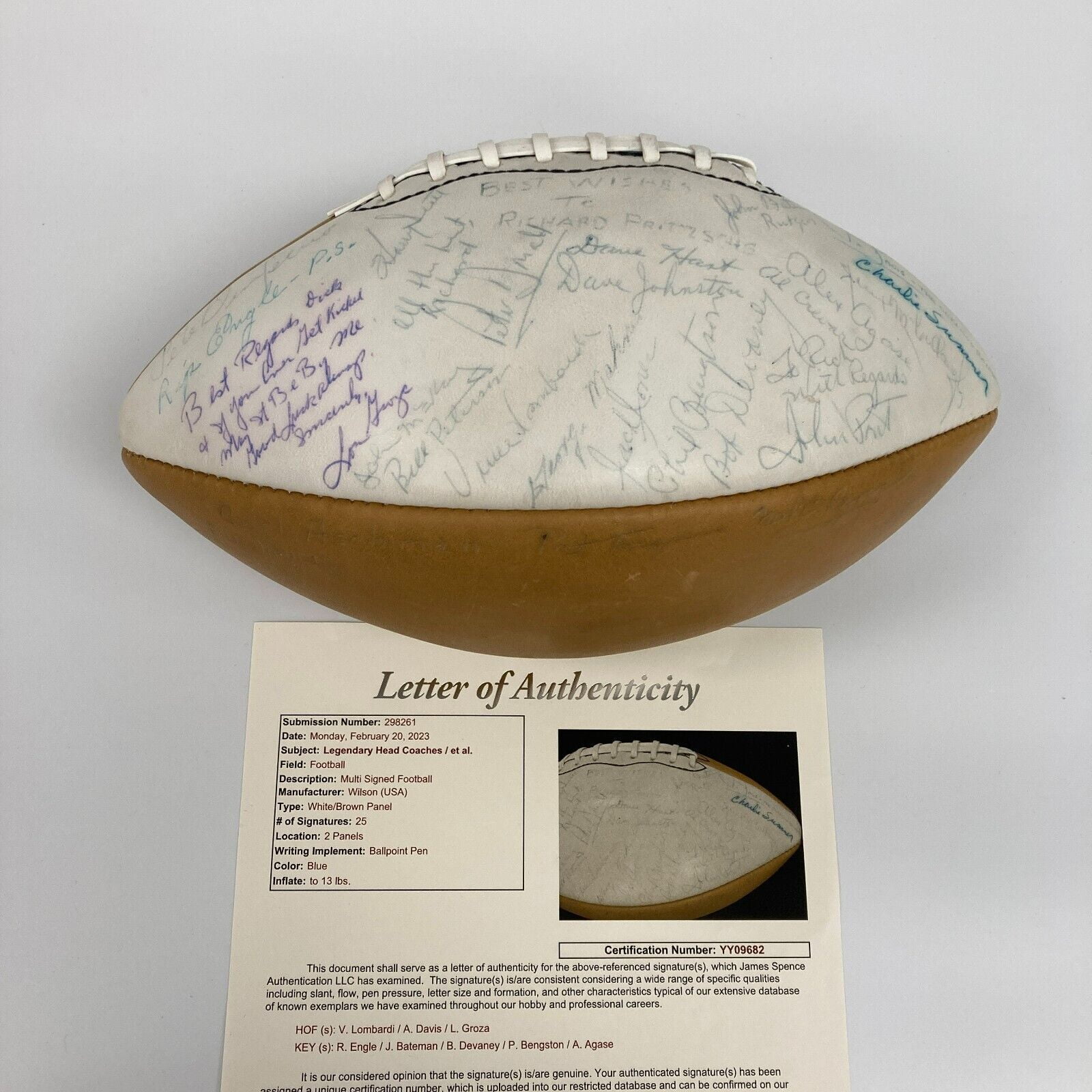 Vince Lombardi Al David Legendary Football Coaches Signed Football 25 ...