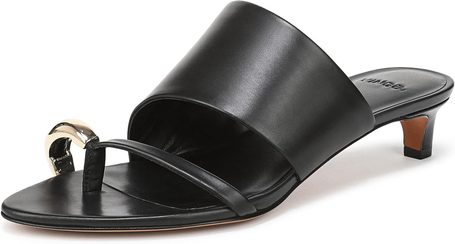 Vince Women's Suzie Kitten Heel Slide Sandal Black Leather 8M - Walmart.com