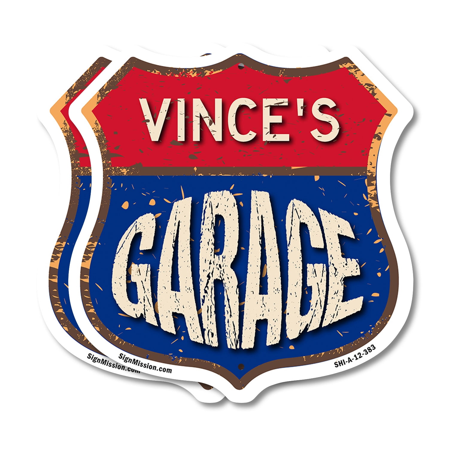 Vince's Garage (2 Pack) 12 inch X 12 inch Shield-Shaped Rust-Free ...