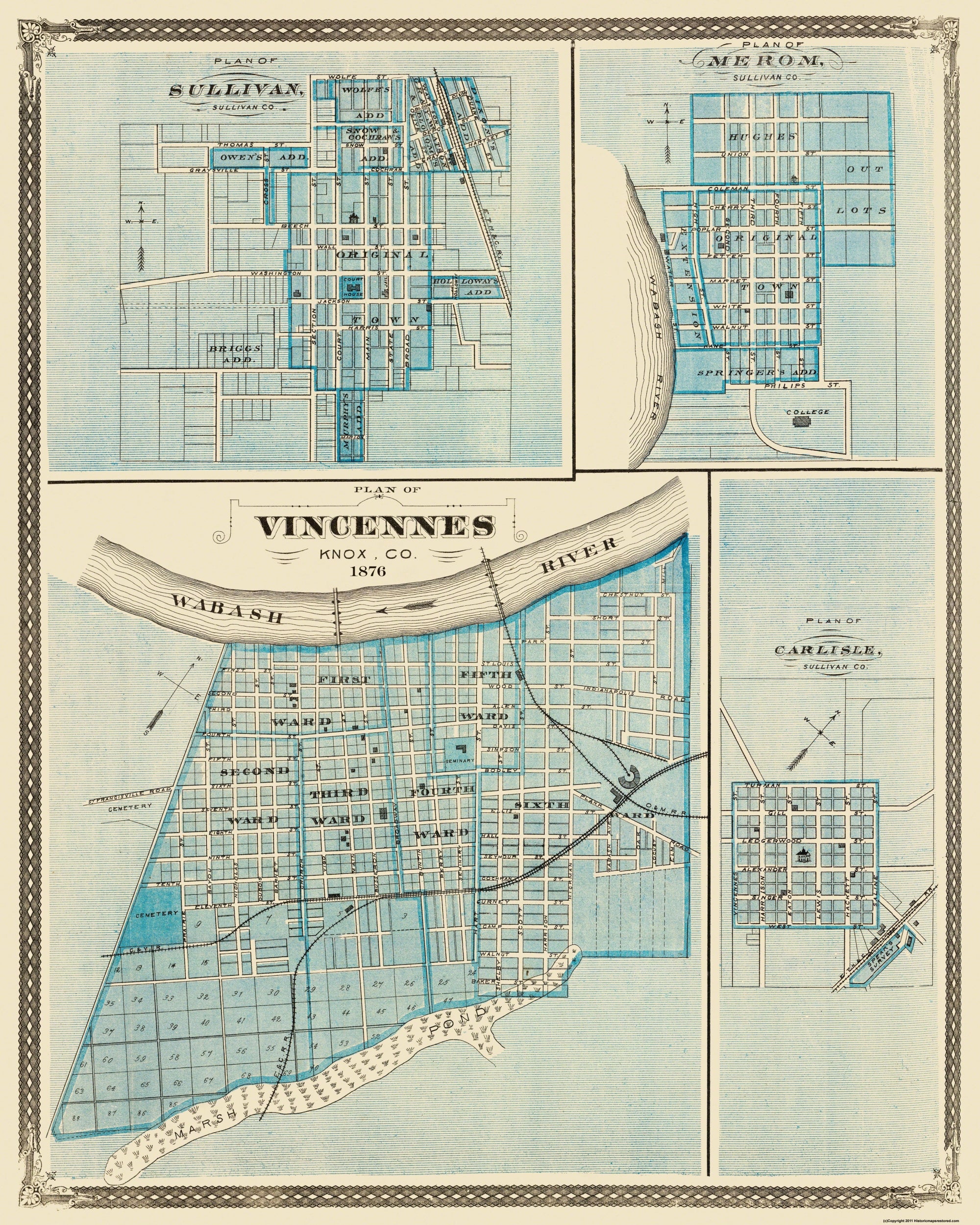 Historic City Map - Vincennes Sullivan Merom Carlisle Indiana - Baskin ...