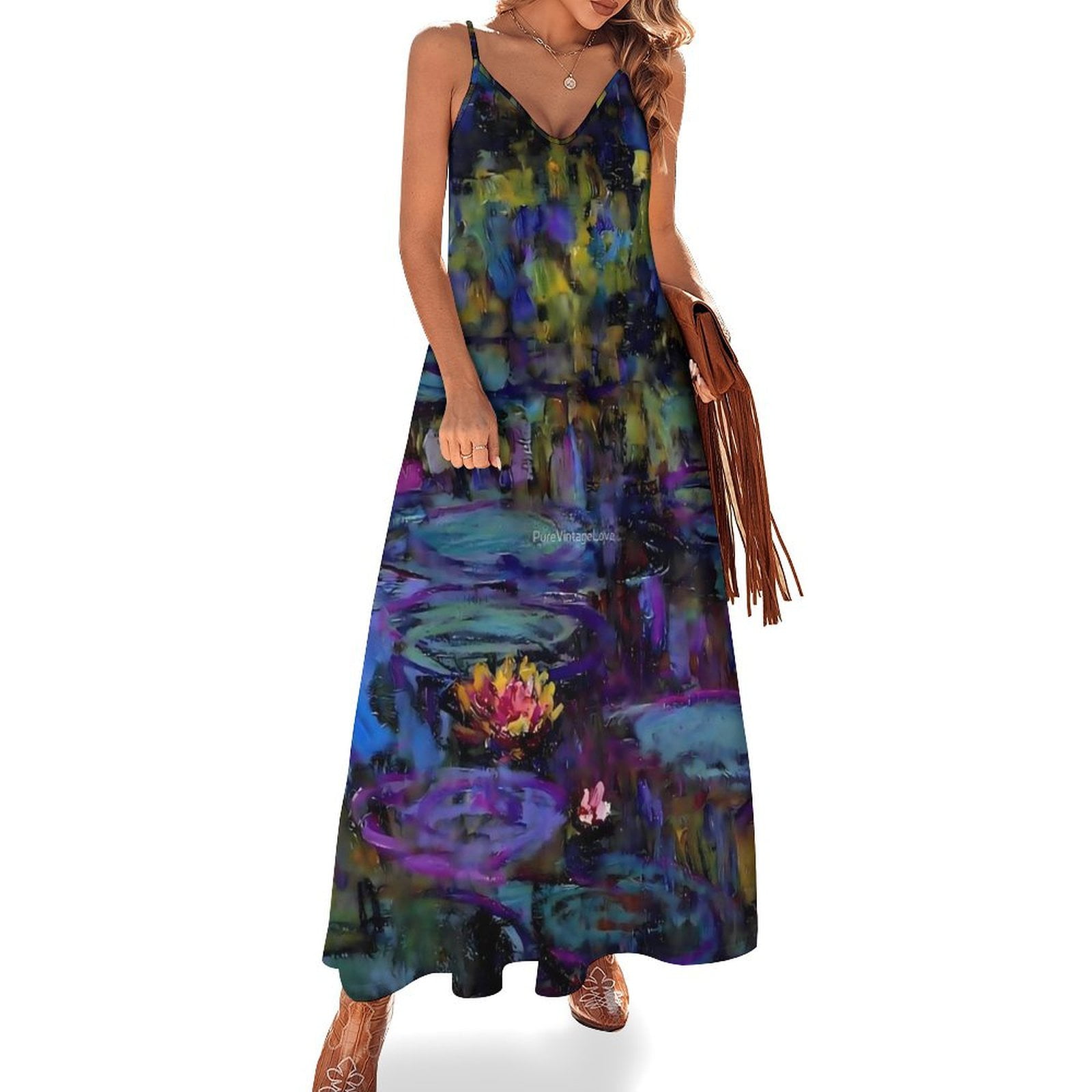 Vincent Oil Painting Dress Almond Blossoms Aesthetic Boho Beach Long ...