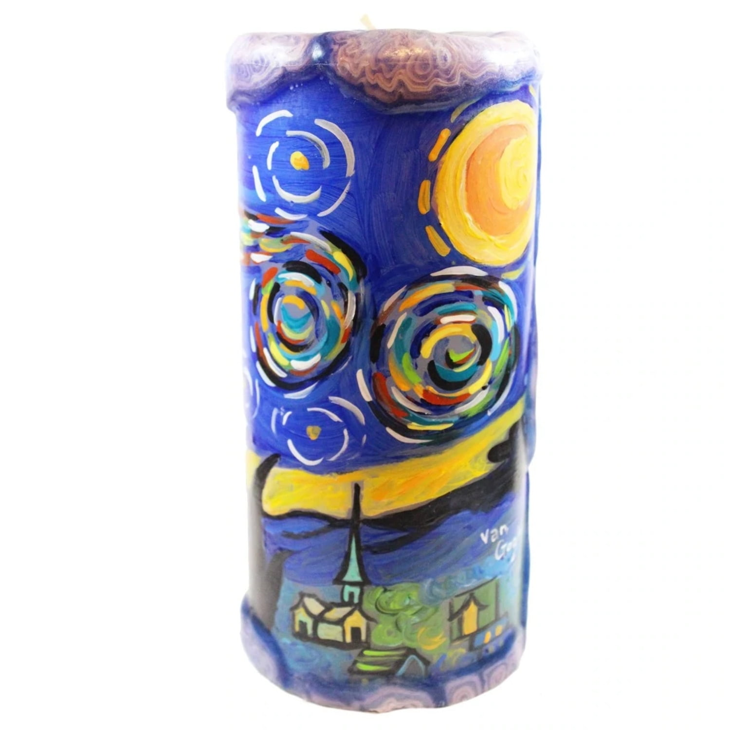 Vincent Van Gogh Candle - Van Glow Hand Painted Starry Night Pillar ...