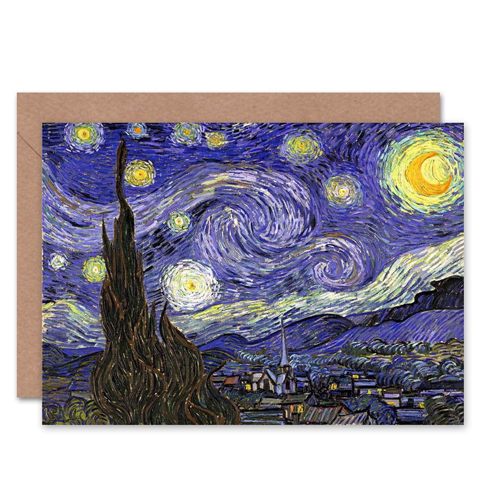 Vincent Van Gogh Starry Night Old Master Painting Greetings Card Plus ...